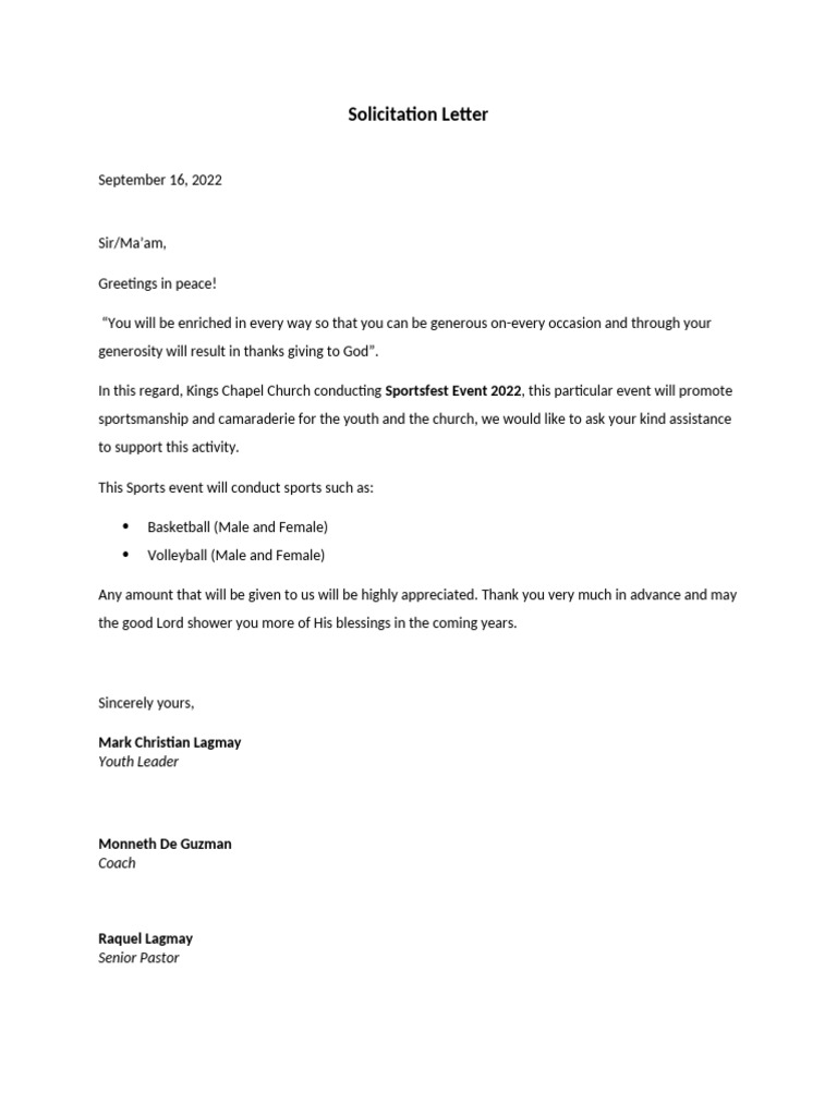 Sportsfest Sponsorship Solicitation Letter | PDF