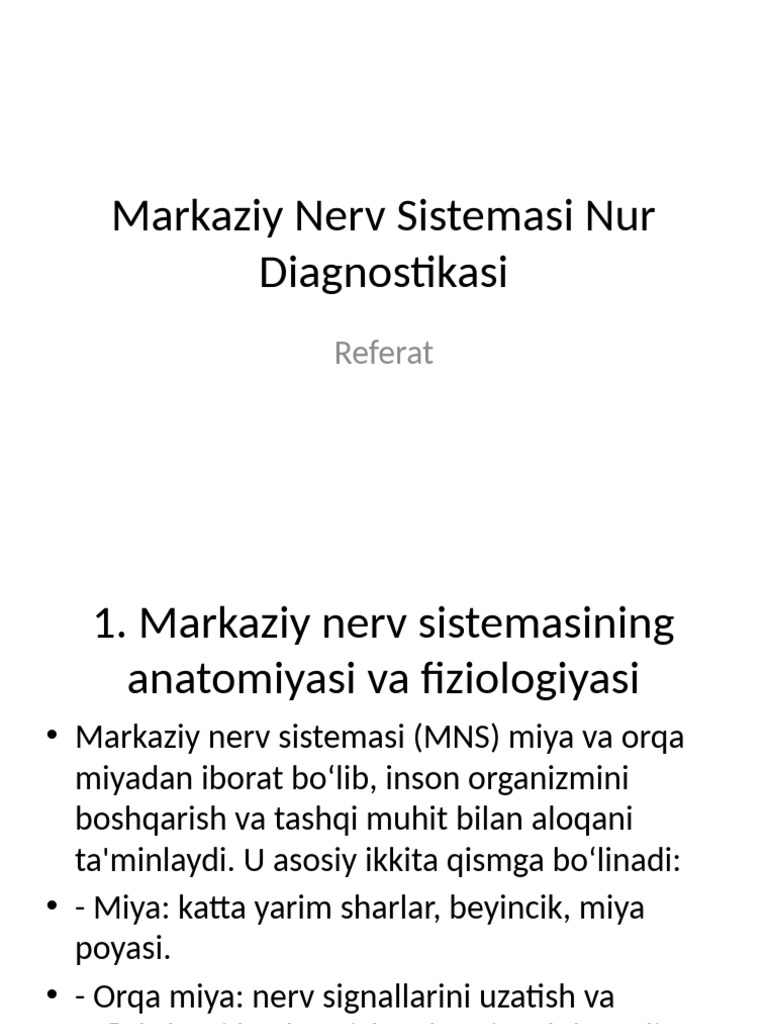 Markaziy Nerv Sistemasi Nur Diagnostikasi | PDF