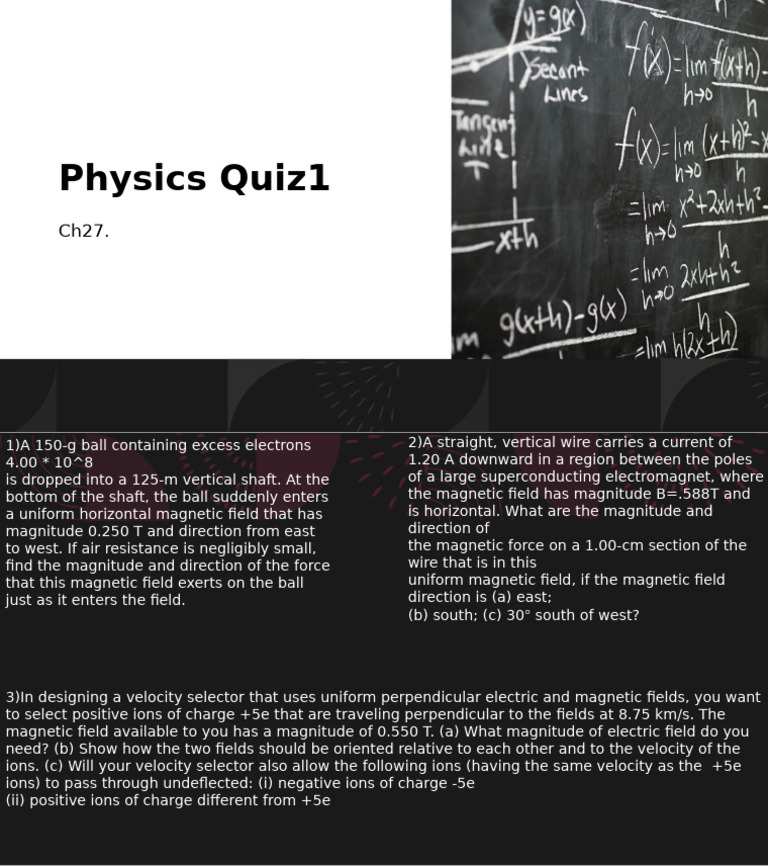 Physics Quiz: Magnetic Forces and Fields | PDF