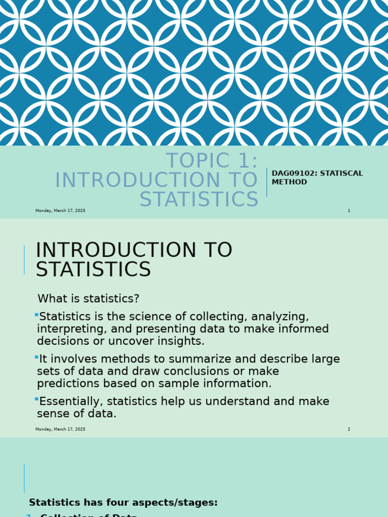 Topic One - Introduction | PDF | Statistics | Skewness