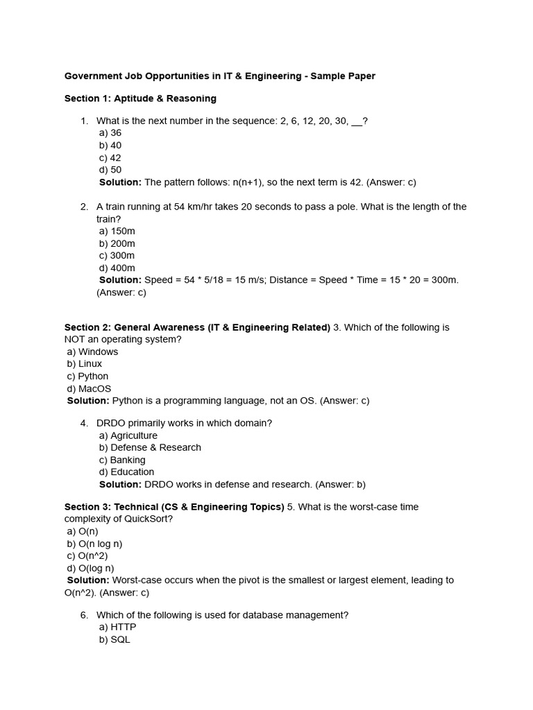 Government Job Opportunities in IT & Engineering - Sample Paper | PDF