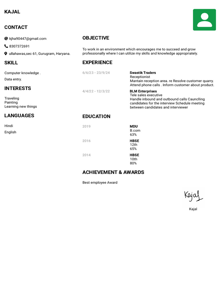 Kajal Contact Objective | PDF