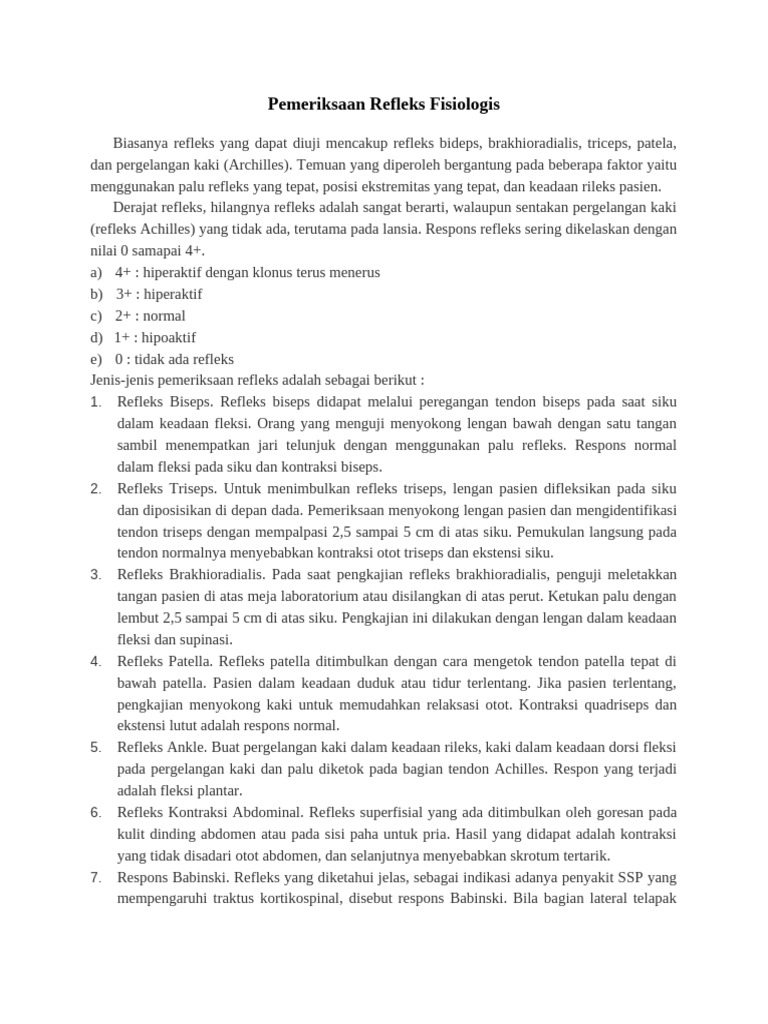 Pemeriksaan Refleks Fisiologis | PDF