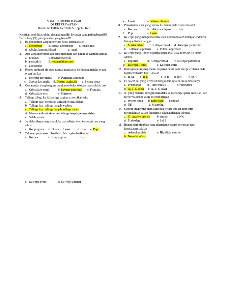 Soal Biomedik Dasar | PDF