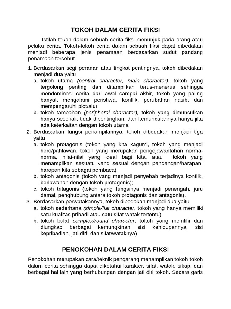 Fungsi dan Teknik Penokohan Fiksi | PDF
