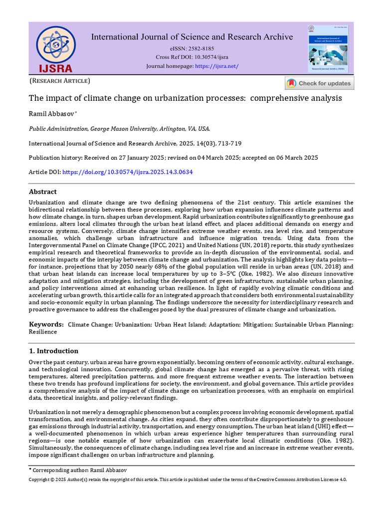 The Impact of Climate Change On Urbanization Processes: Comprehensive ...