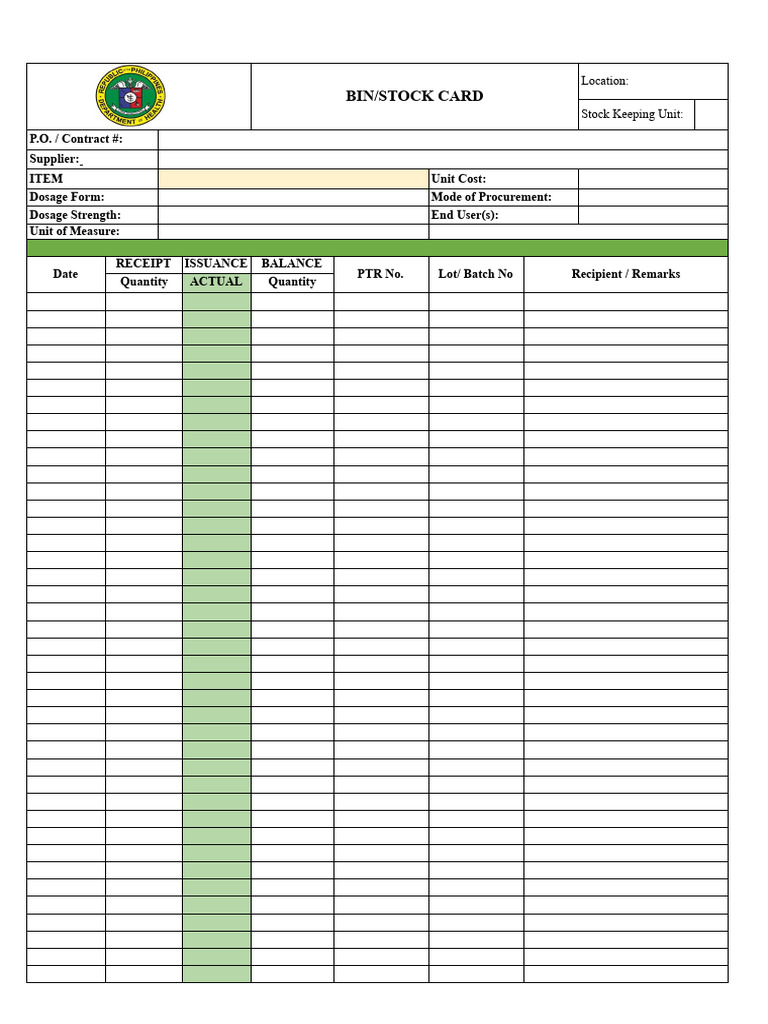 Stock Card - Template | PDF