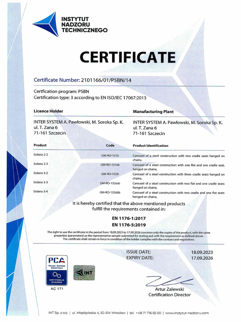 ROTO Solano 3 2 Certificate | PDF
