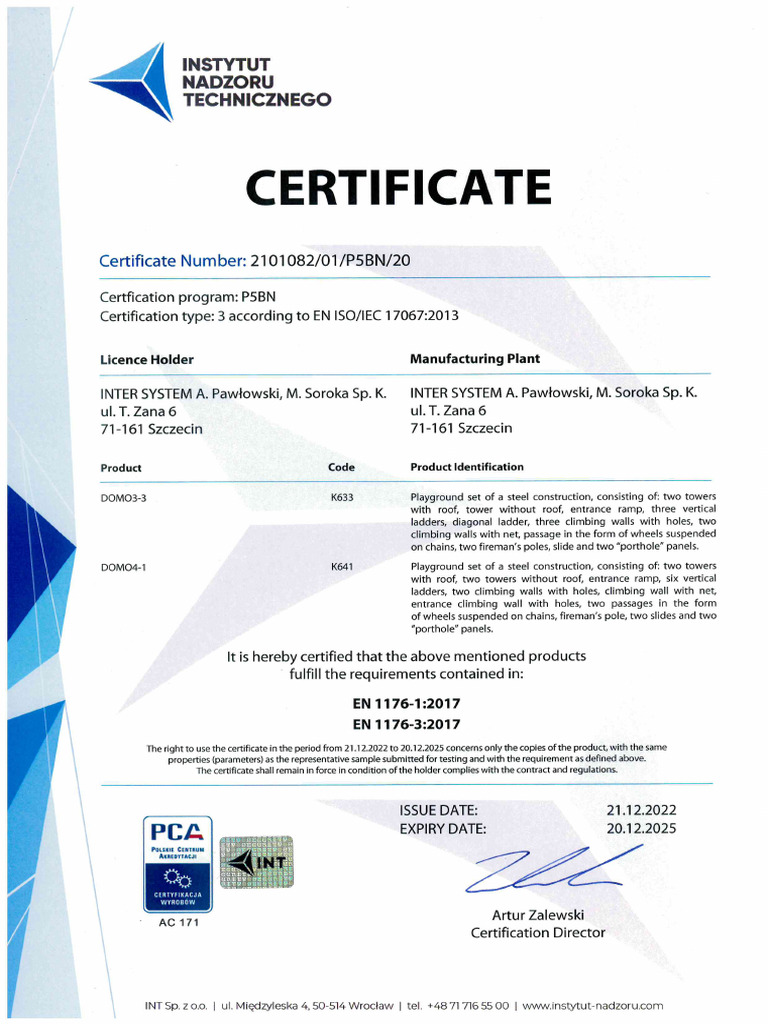 LIMAKO Domo 4 1 Certificate | PDF