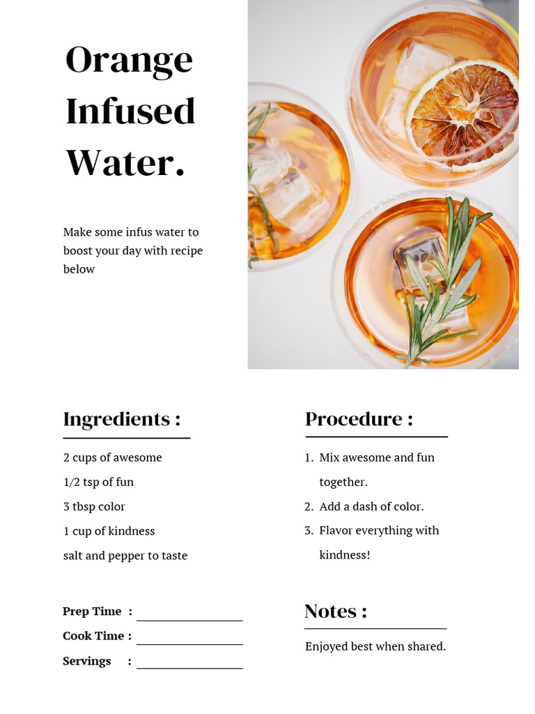 White Modern Clean Infused Water Recipe Card | PDF