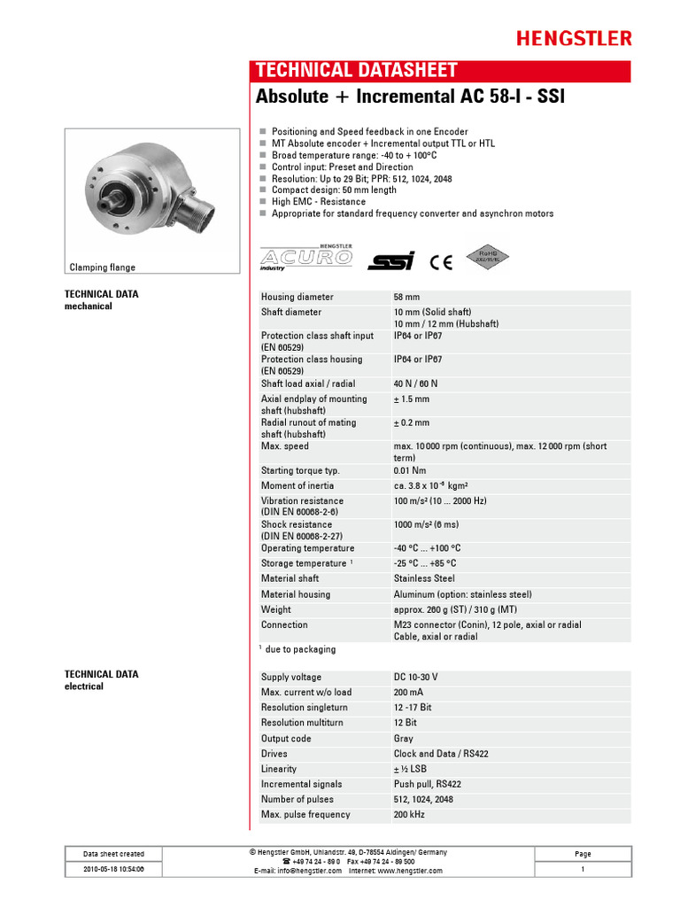 AC 58-I Encoder Technical Datasheet | PDF | Alternating Current ...