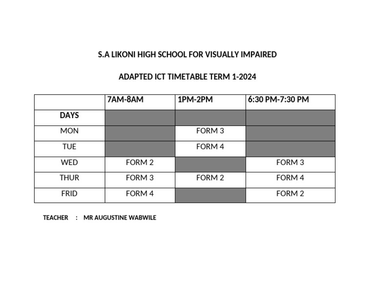 Adapted_ict_timetable Term 1- 2024 | PDF