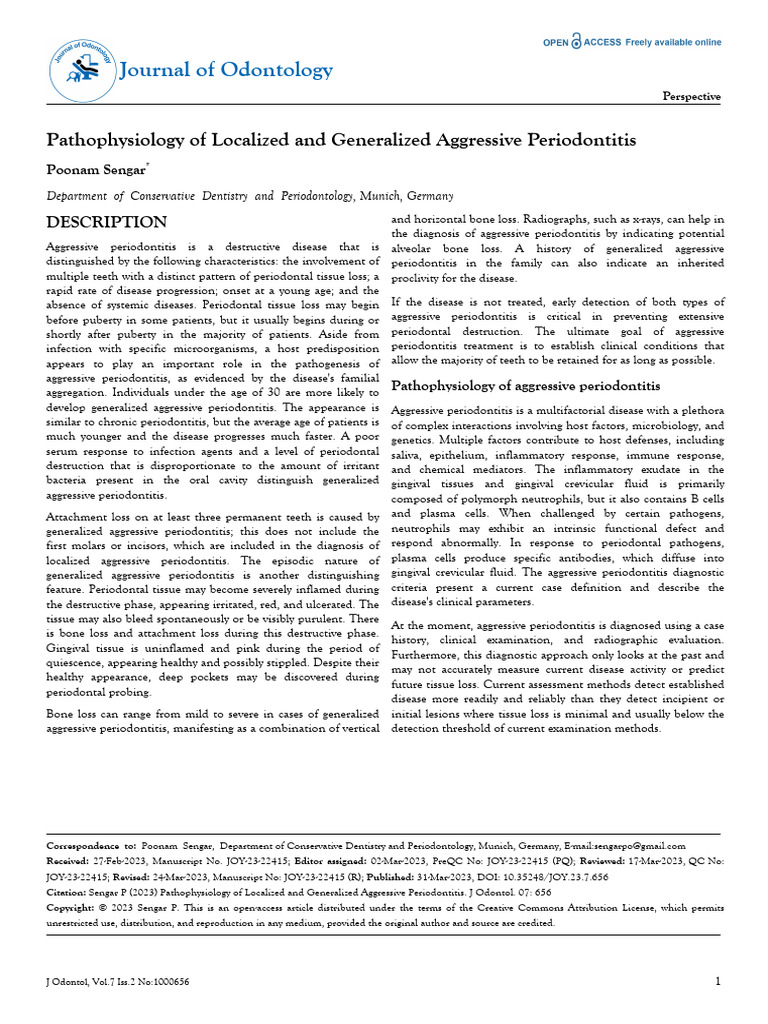 Pathophysiology of Localized and Generalized Aggressive Periodontitis ...