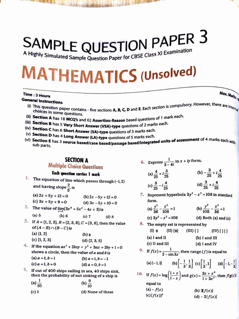 Math Sample Paper Class 11 | PDF | Mathematical Analysis | Descriptive ...