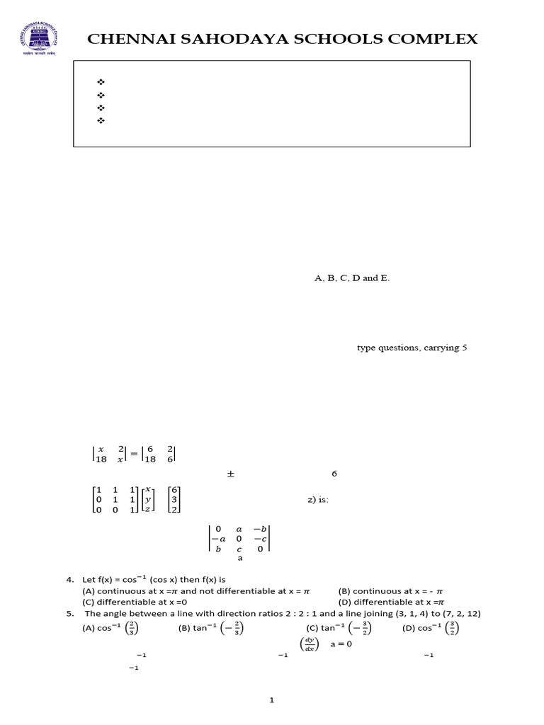 CSSC Common Examination Mathematics QP2 RKR - 2024-2025 | PDF | Matrix (Mathematics) | Algebra