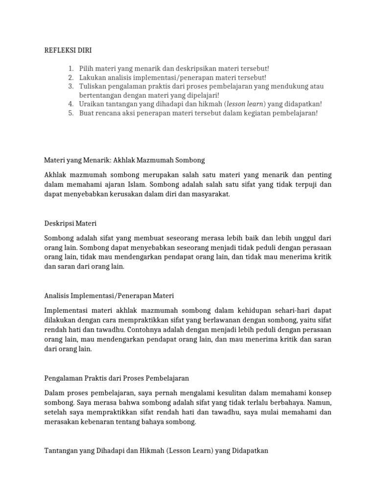 Contoh Refleksi Diri-1 | PDF