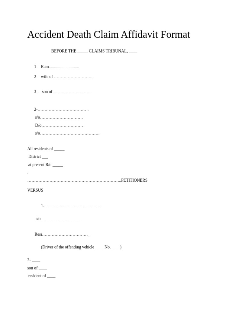 Accident Death Claim Affidavit Template | PDF | Negligence | Common Law