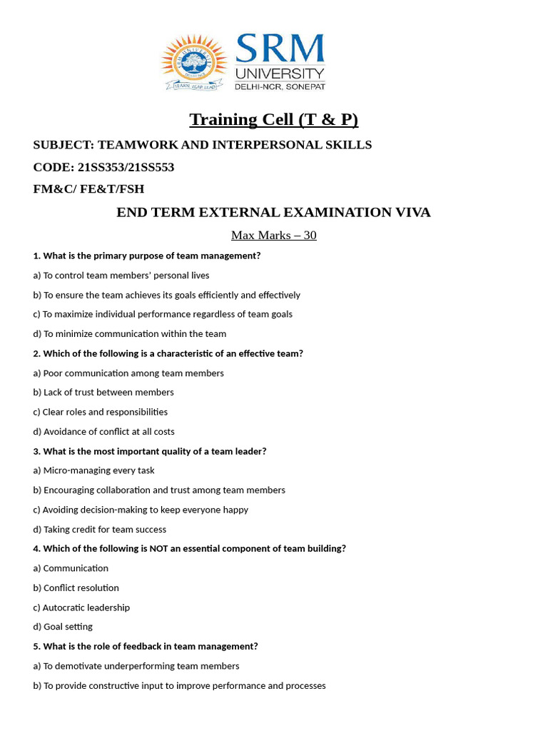 External Sheet TW&IPS SET A | PDF | Leadership | Emotional Intelligence
