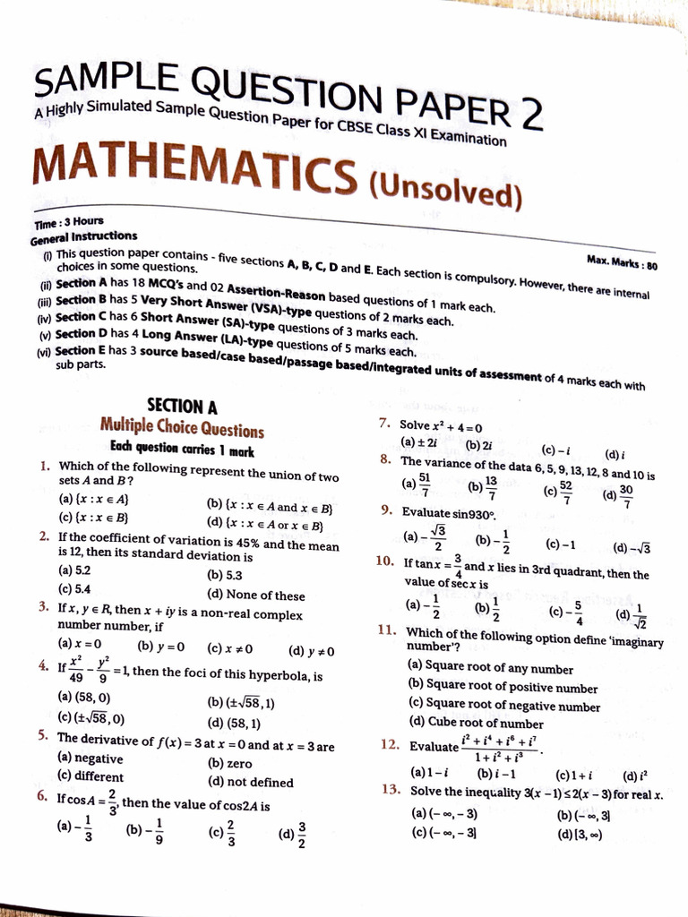 mathematics sample paper class 11 | PDF | Elementary Mathematics ...