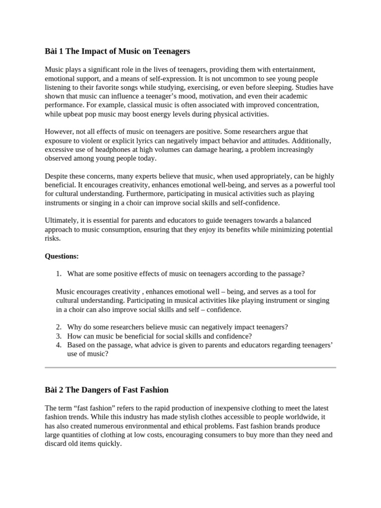 Music's Effects on Teenagers' Lives | PDF | Adolescence | Artificial ...