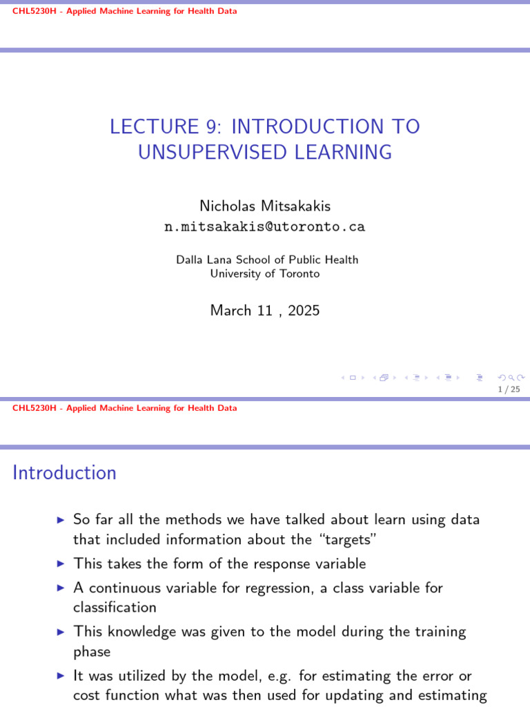 CHL5230 2025w Lecture 09 v2 | PDF | Cluster Analysis | Applied Mathematics