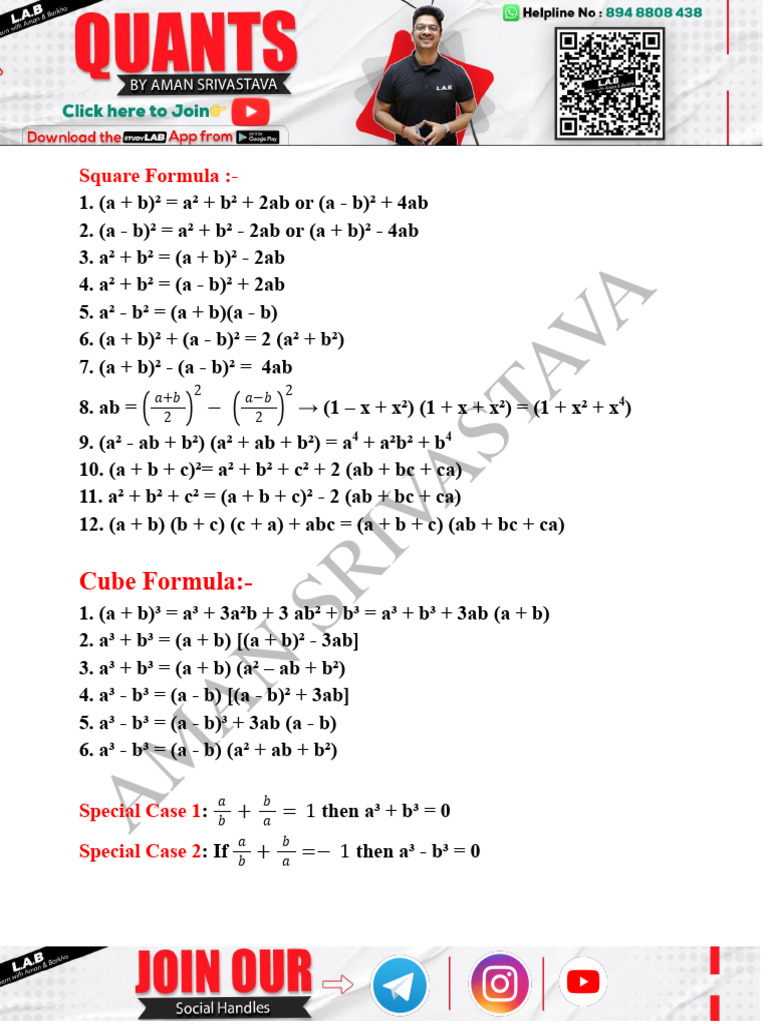 algebra-formula-sheet-pdf-1 | PDF | Quadratic Equation | Mathematics