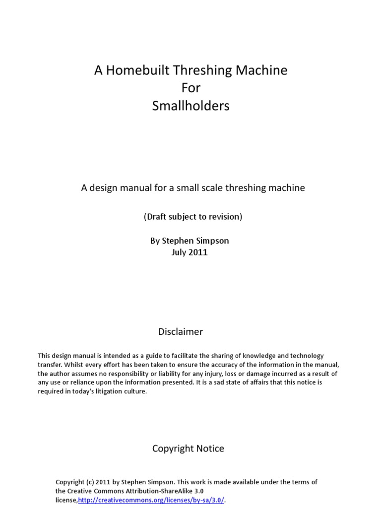 A Homebuilt Threshing Machine For Small Holders | PDF | Belt ...