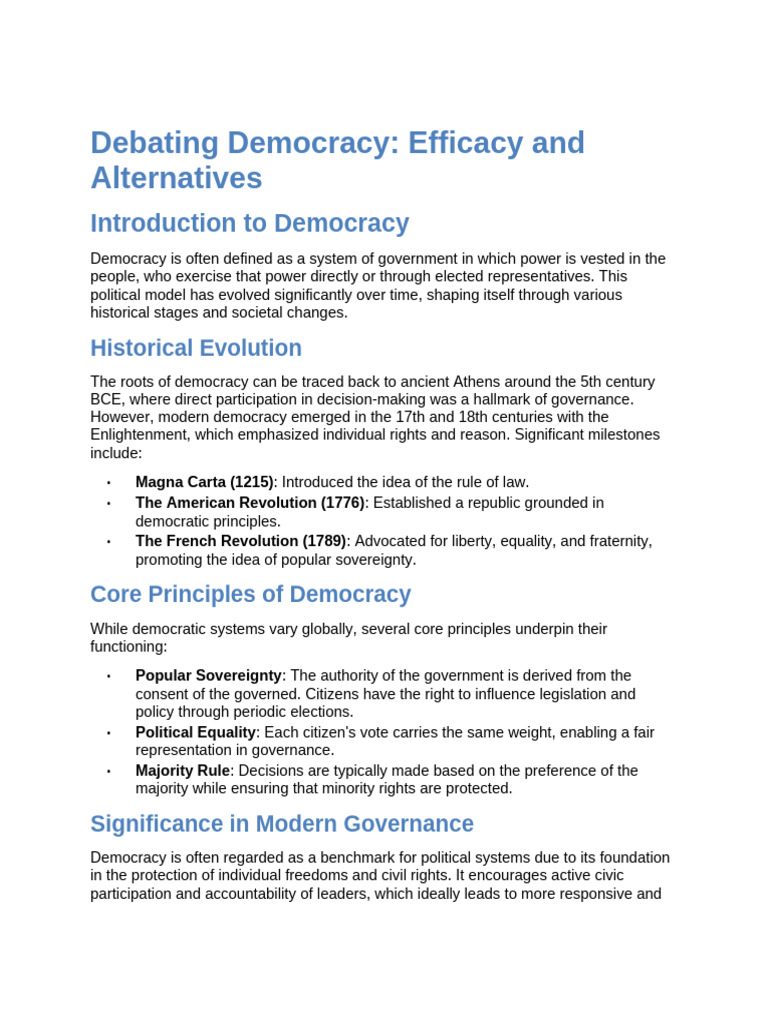 Debating Democracy - Efficacy and Alternatives | PDF | Democracy ...