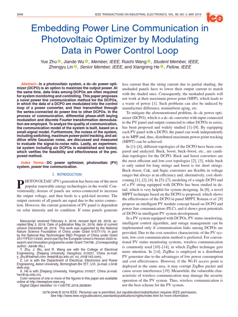 Embedding Power Line Communication in Photovoltaic Optimizer by Modulating Data in Power Control ...