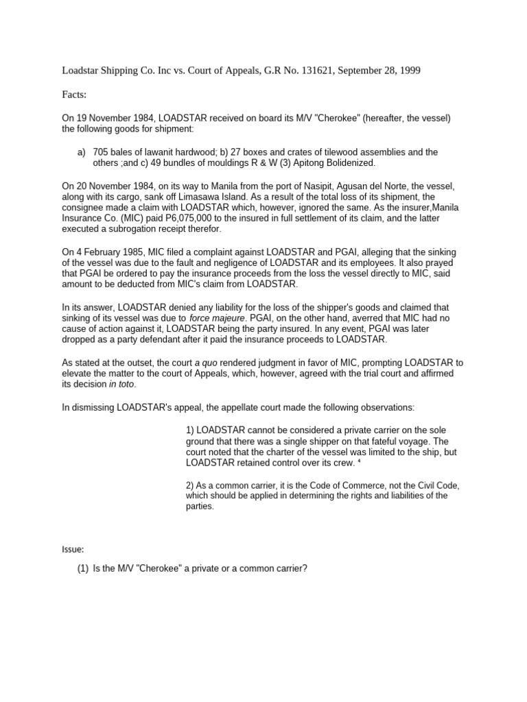 Loadstar Shipping Co V CA | PDF | Common Carrier | Cargo