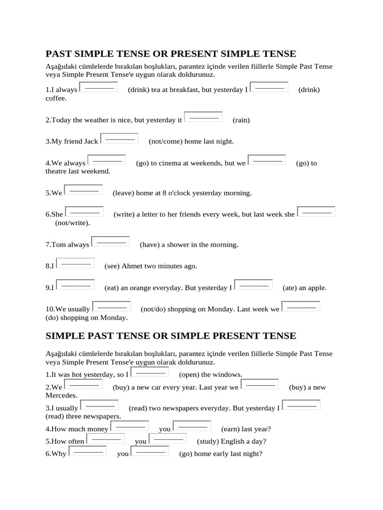 Simple Past vs Present Tense Exercises | PDF