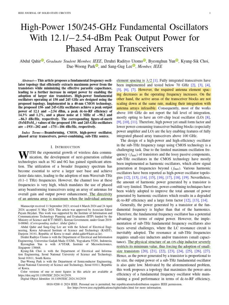 High-Power 150/245-Ghz Fundamental Oscillators With 12.1/ 2.54-Dbm Peak ...