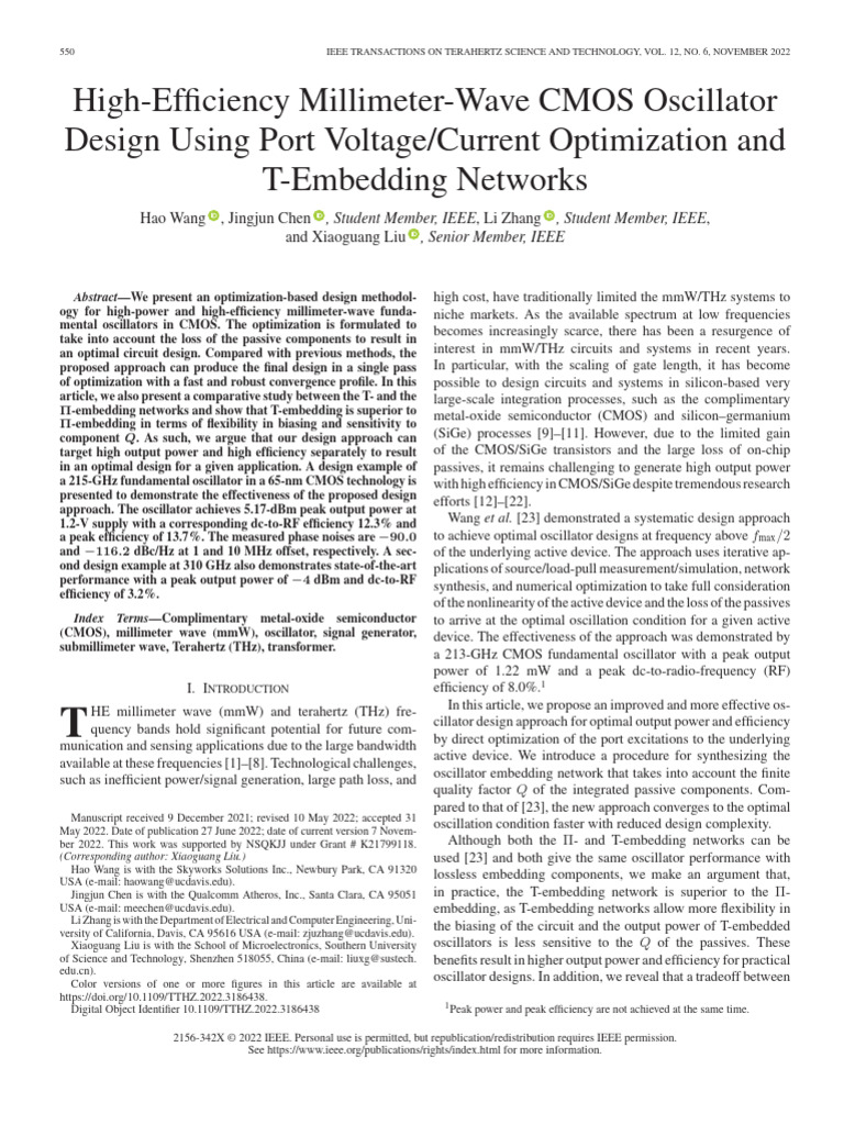 High-Efficiency Millimeter-Wave CMOS Oscillator Design Using Port Voltage Current Optimization ...