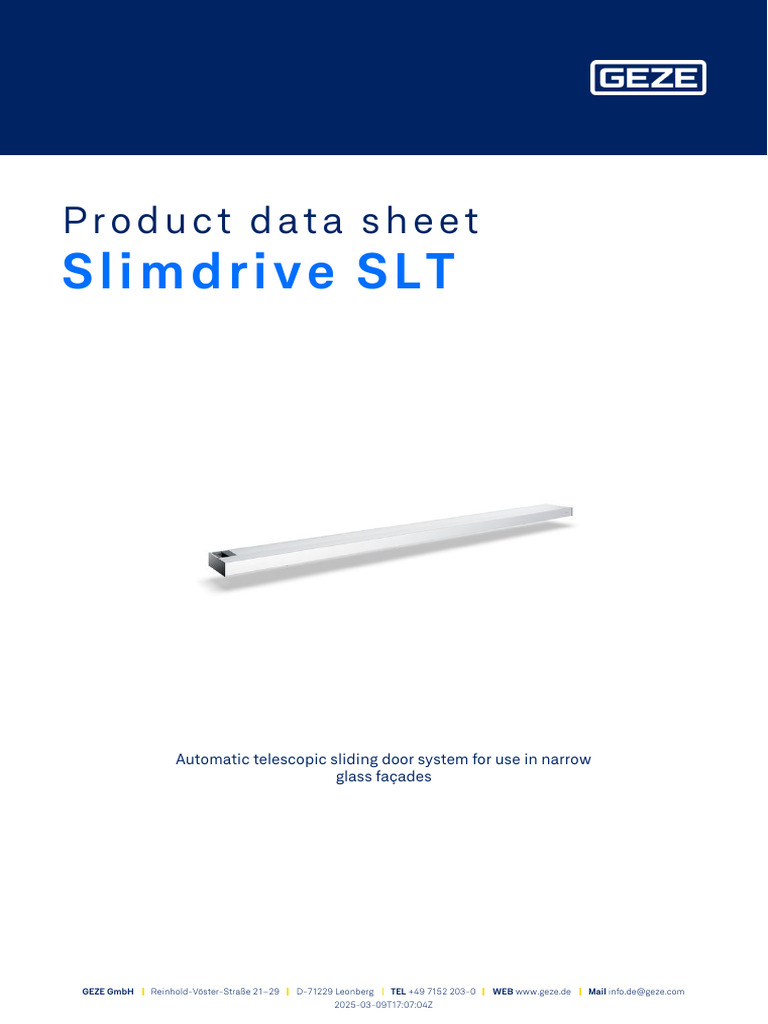 GEZE - Product Data Sheet - EN - 697800089300 | PDF | Door | Switch