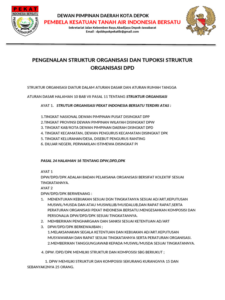 Pengenalan Struktur Organisasi Dan Tupoksi Struktur Organisasi DPD | PDF