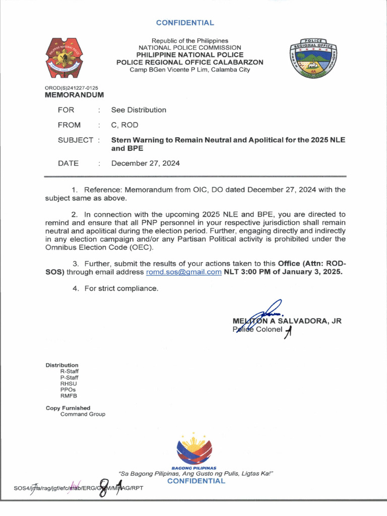 Corrected Stern Warning To Remain Neutral and Apolitical For The 2025 ...