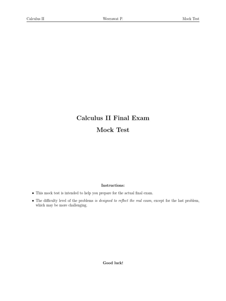 Calculus II Mock Test for Final Exam | PDF | Prime Number | Numbers