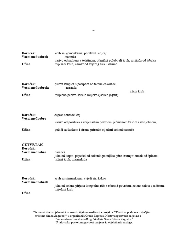 Jelovnik Vrtići GZ 08.01.-12.01.2024 | PDF