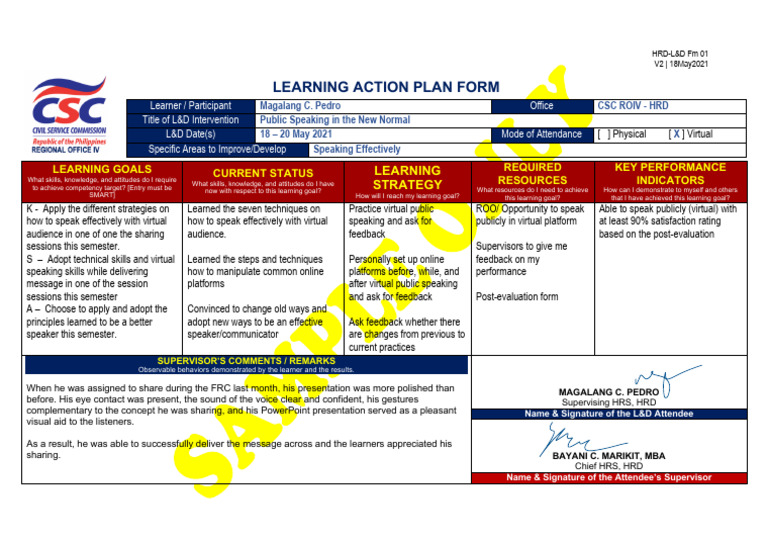 Sample Accomplished LAP Form | PDF | Learning | Public Speaking