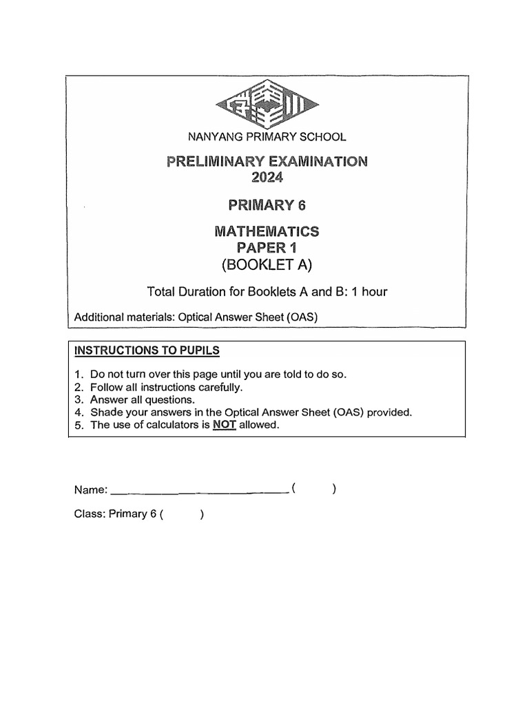 2024 P6 Maths Prelim Exam Nanyang | PDF | Vocational Education ...