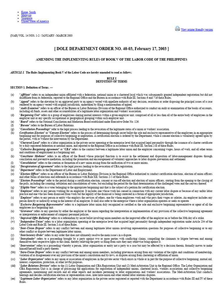 Amended Labor Code Rules Philippines | PDF | Ratification | Collective ...