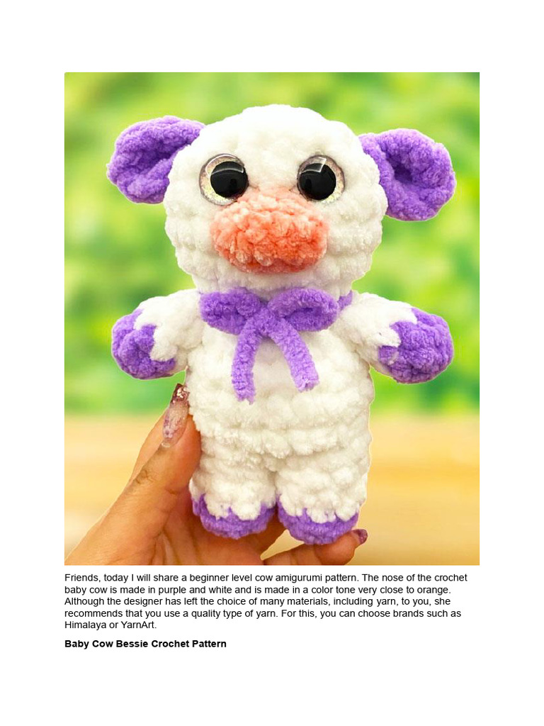 Amigurumi Baby Cow Bessie Free Pattern | PDF | Crochet | Yarn