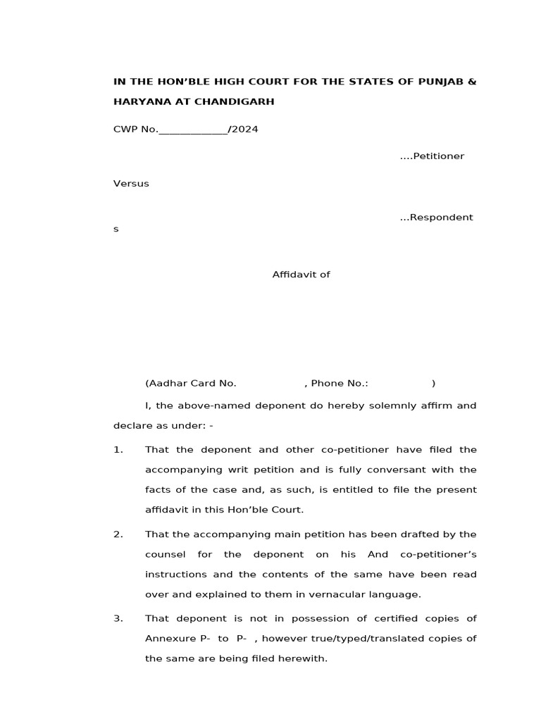 Writ Petition Affidavit | PDF