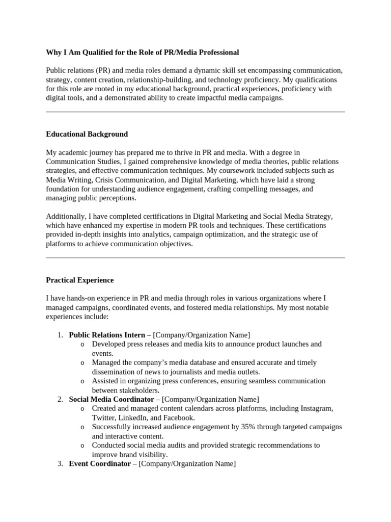 Why I Am Qualified For The Role of PR | PDF | Public Relations | Social ...