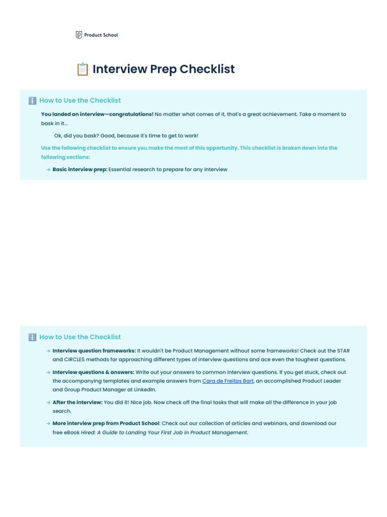 ? Interview Prep Checklist - Product School | PDF | Performance Indicator | Cognition