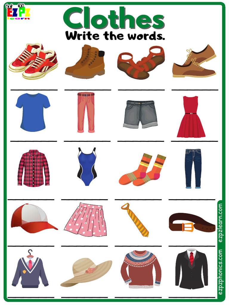 Clothes Vocabulary Write The Words | PDF