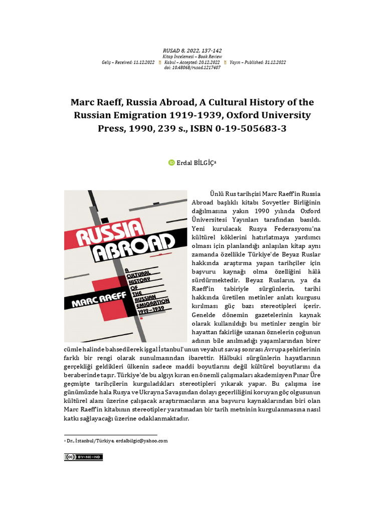 Marc Raeff Russia Abroad a Cultural Hist | PDF