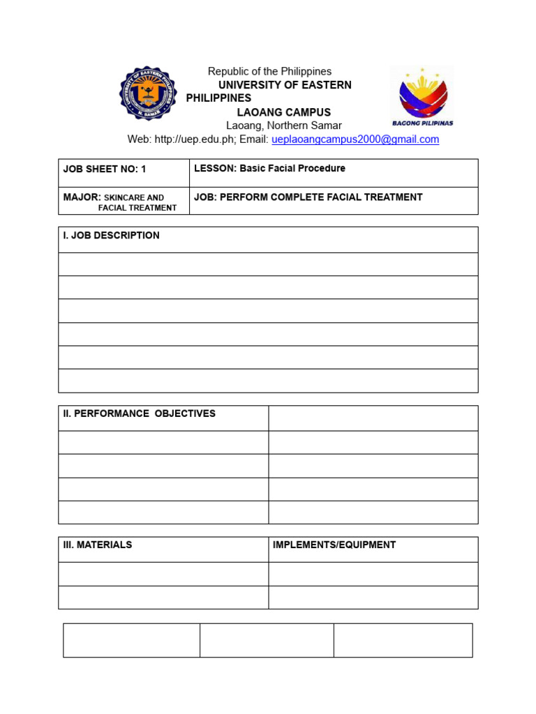 Complete Facial Treatment Job Sheet | PDF