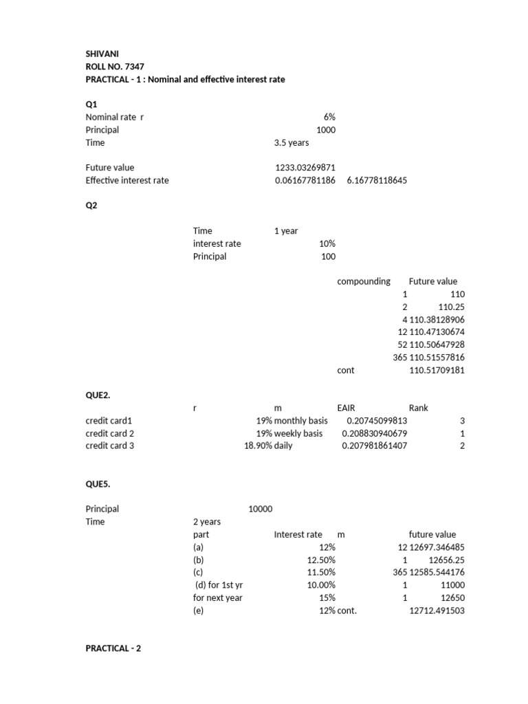 Shivani 7347 MF Prac-1,2 | PDF | Interest | Bonds (Finance)