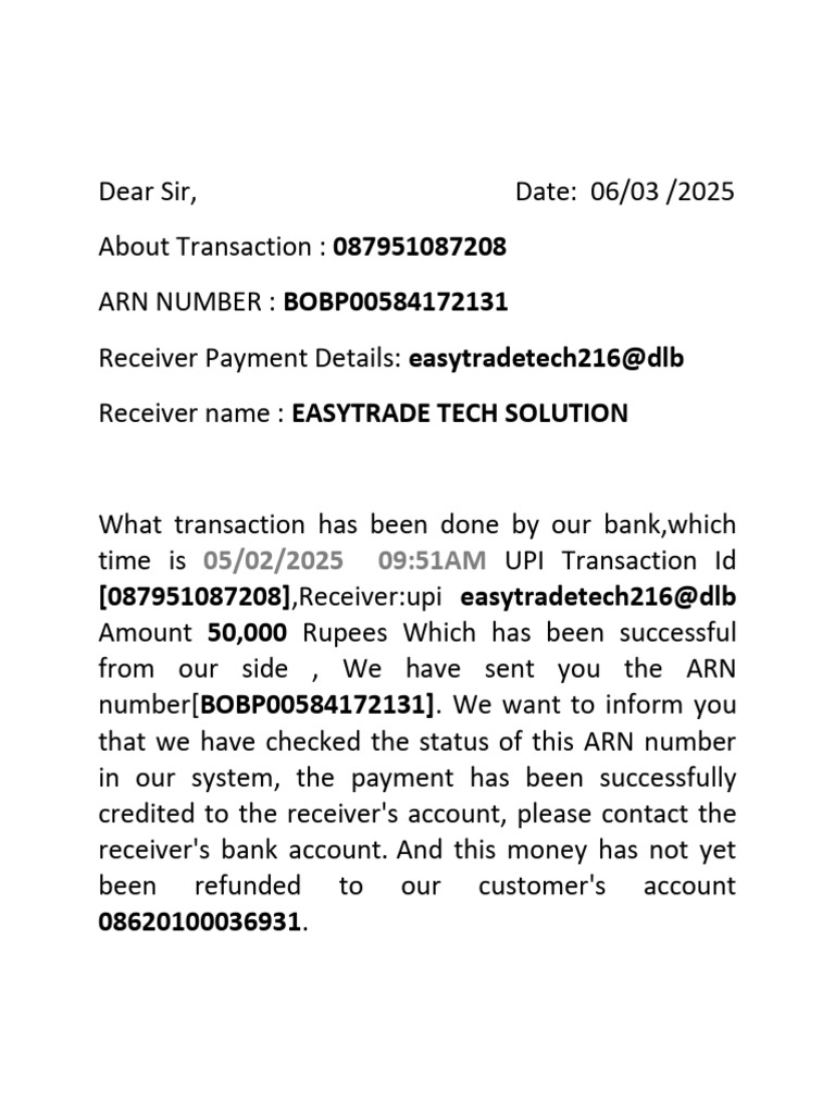 UPI Transaction Confirmation Details | PDF